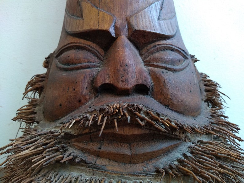 Vintage Chinese Hand Carved Bearded Smiling Buddha Face Bust Root ...
