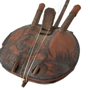 Vintage African Stringed Musical Instrument Drum Wooden Decor Carved ...
