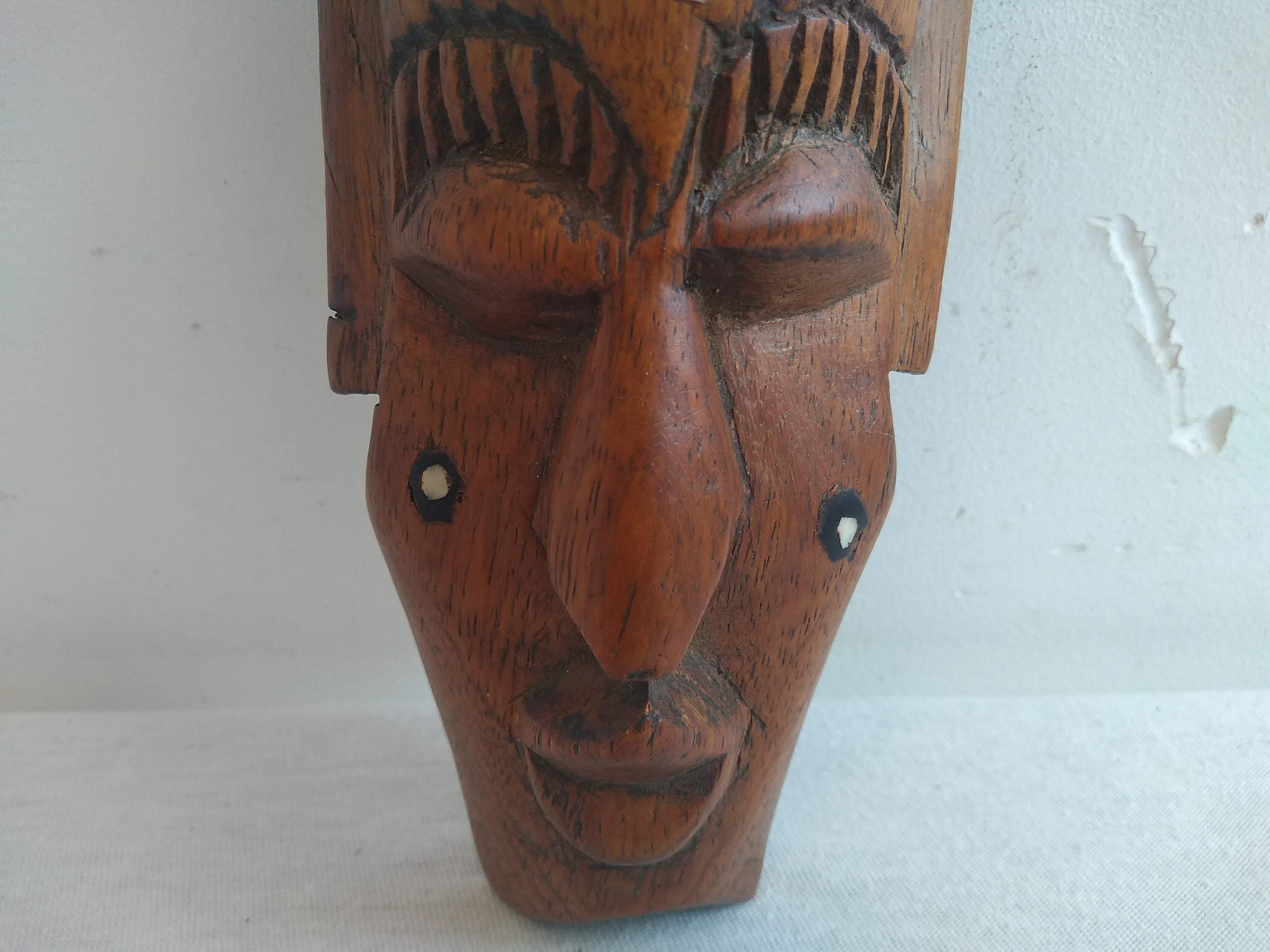 Vintage African Small Wooden Bust Mask Wall Decor Intricate | Etsy