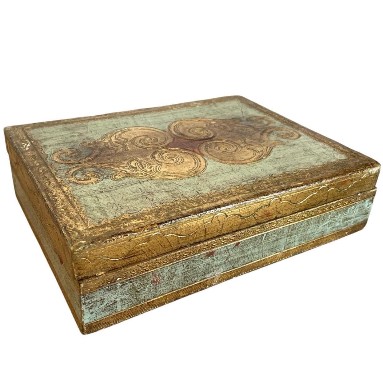 Vintage Italian Florentine Florence Green Gold Wood Ornately Decorated ...