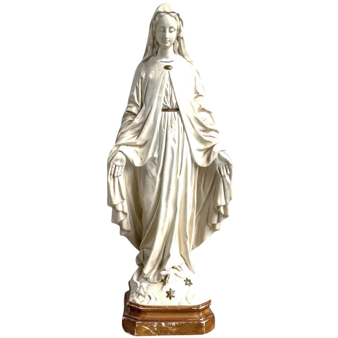 Antique French Plaster Mary Standing on Snake Ornament Statue Display ...