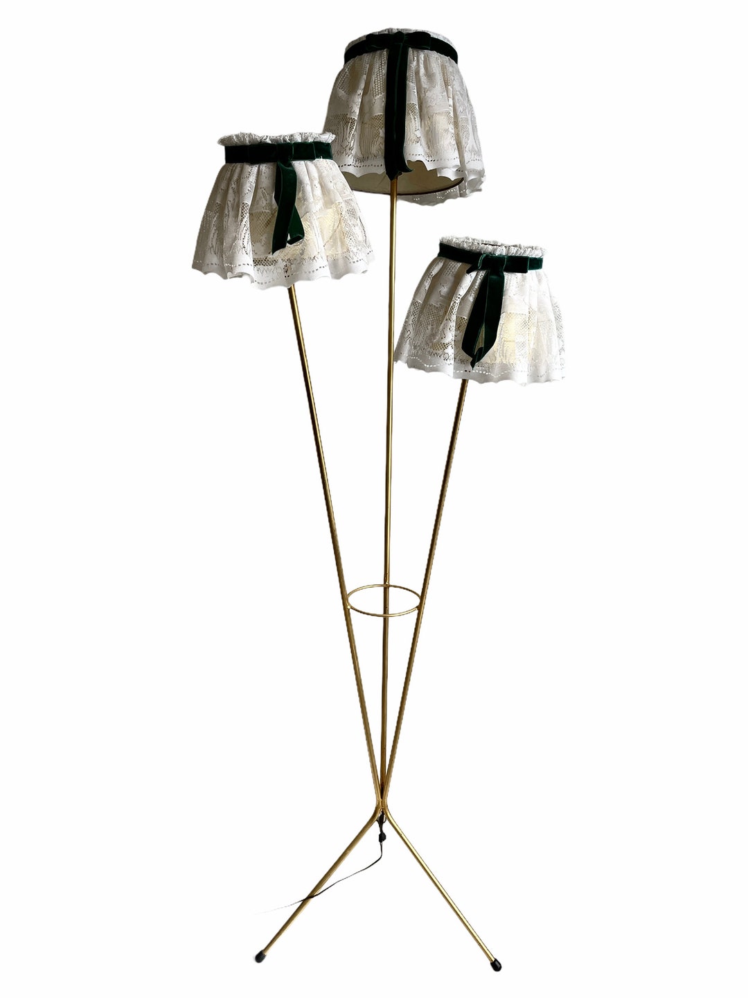 Vintage French Tall Floor Standing Metal Gold Finished Electric Triple ...