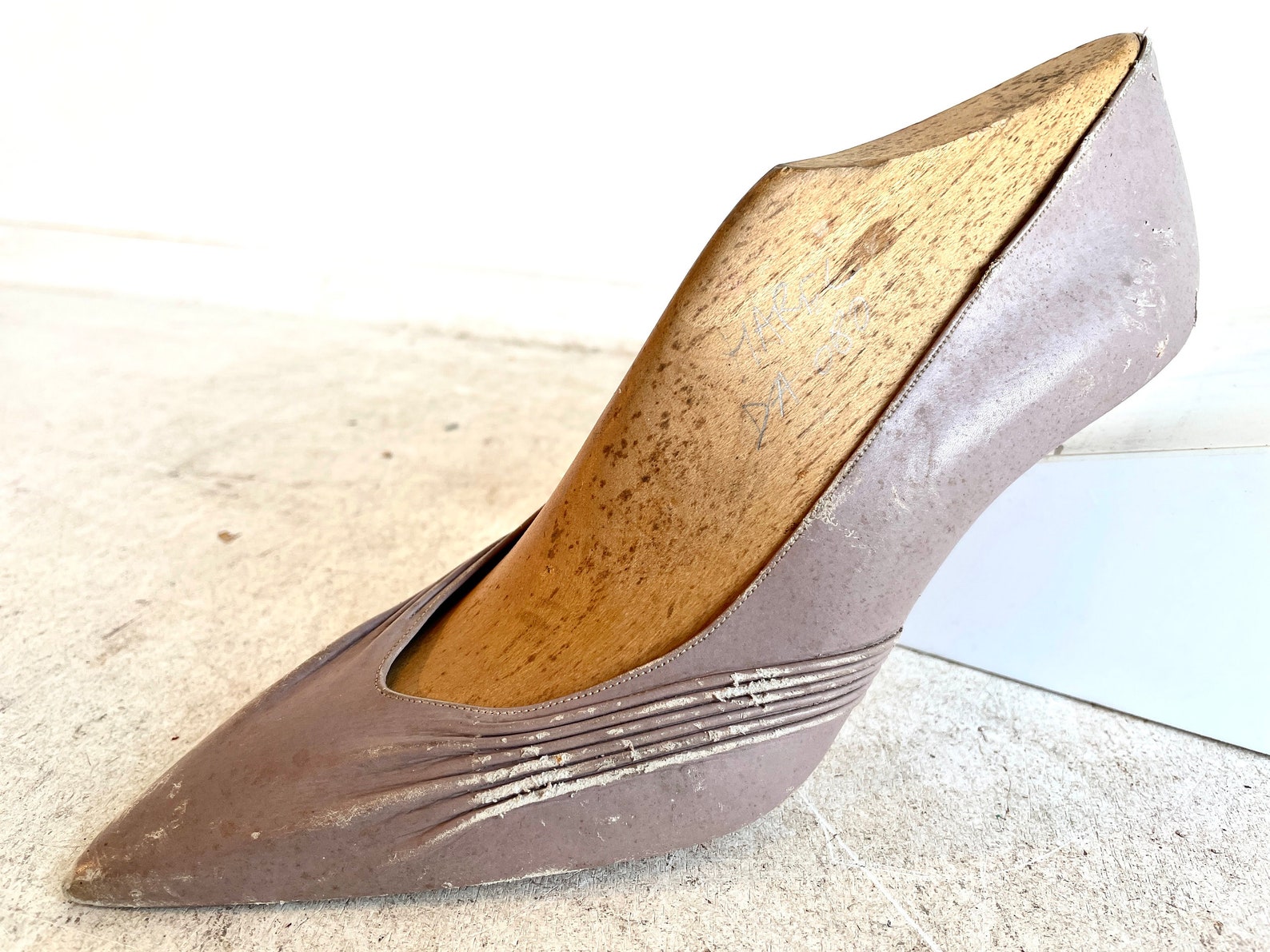 Vintage French Italian Prototype Designer Shoe on Wooden Form Wood ...