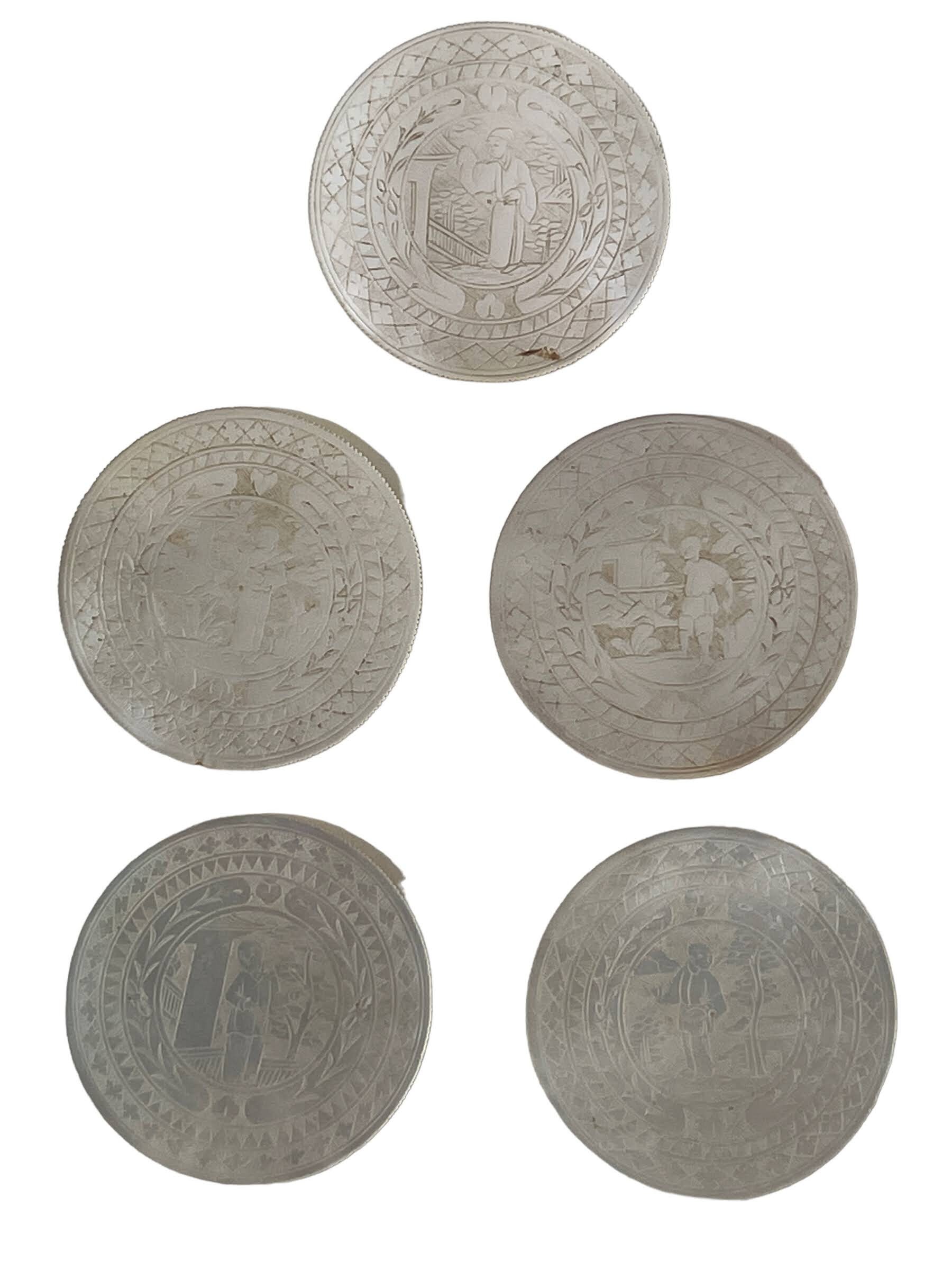 Antique Chinese Job Lot Collection 12 Monogram Set Mother of Pearl ...