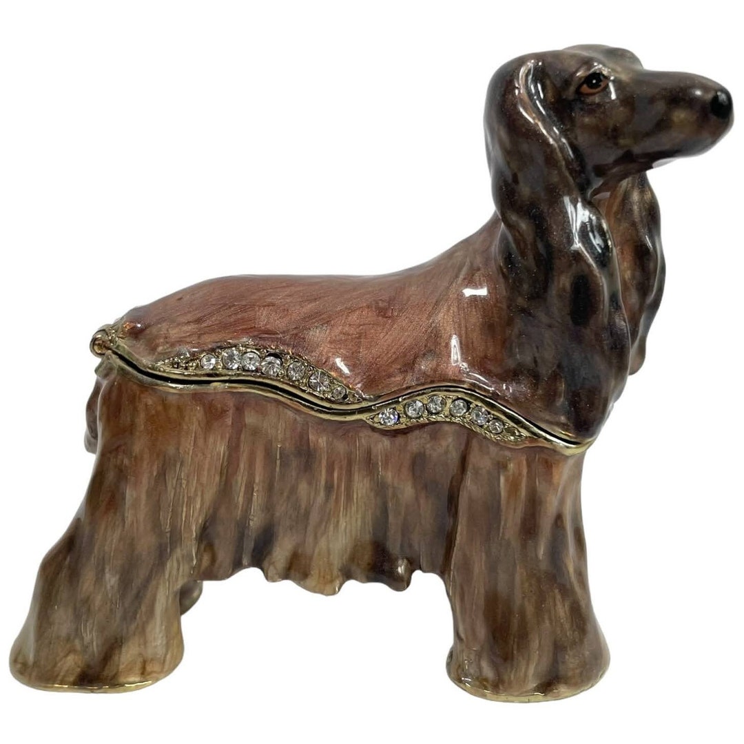 Vintage Decorated Dog Afghan Hound Enamelled Metal Rhinestone Decorated ...