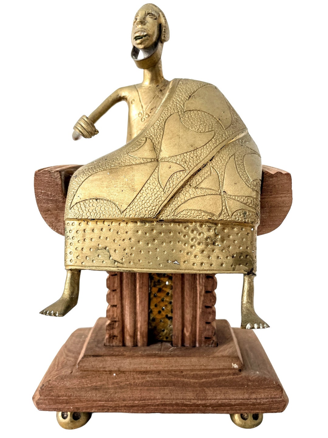 Vintage African Brass Metal Chief Statue on Traditional African Stool ...