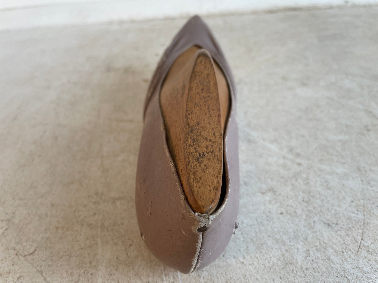 Vintage French Italian Prototype Designer Shoe on Wooden Form Wood ...