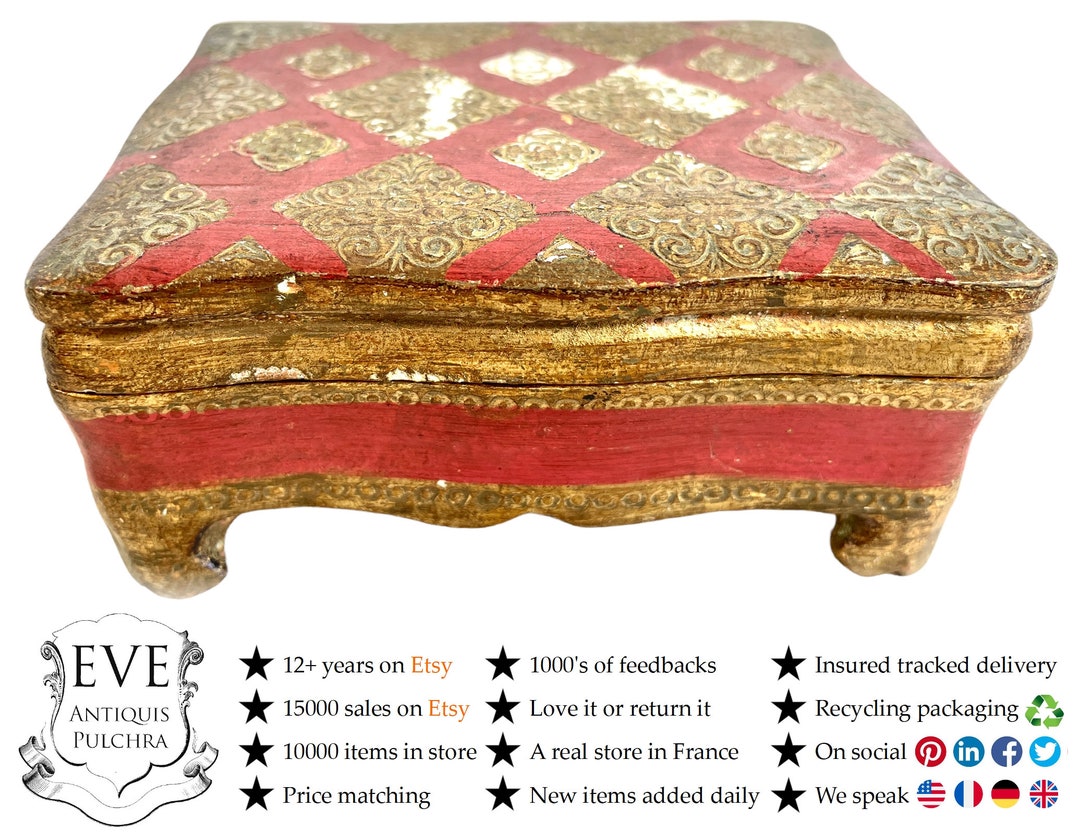 Vintage Italian Florentine Florence Red Gold Wood Ornately Decorated ...