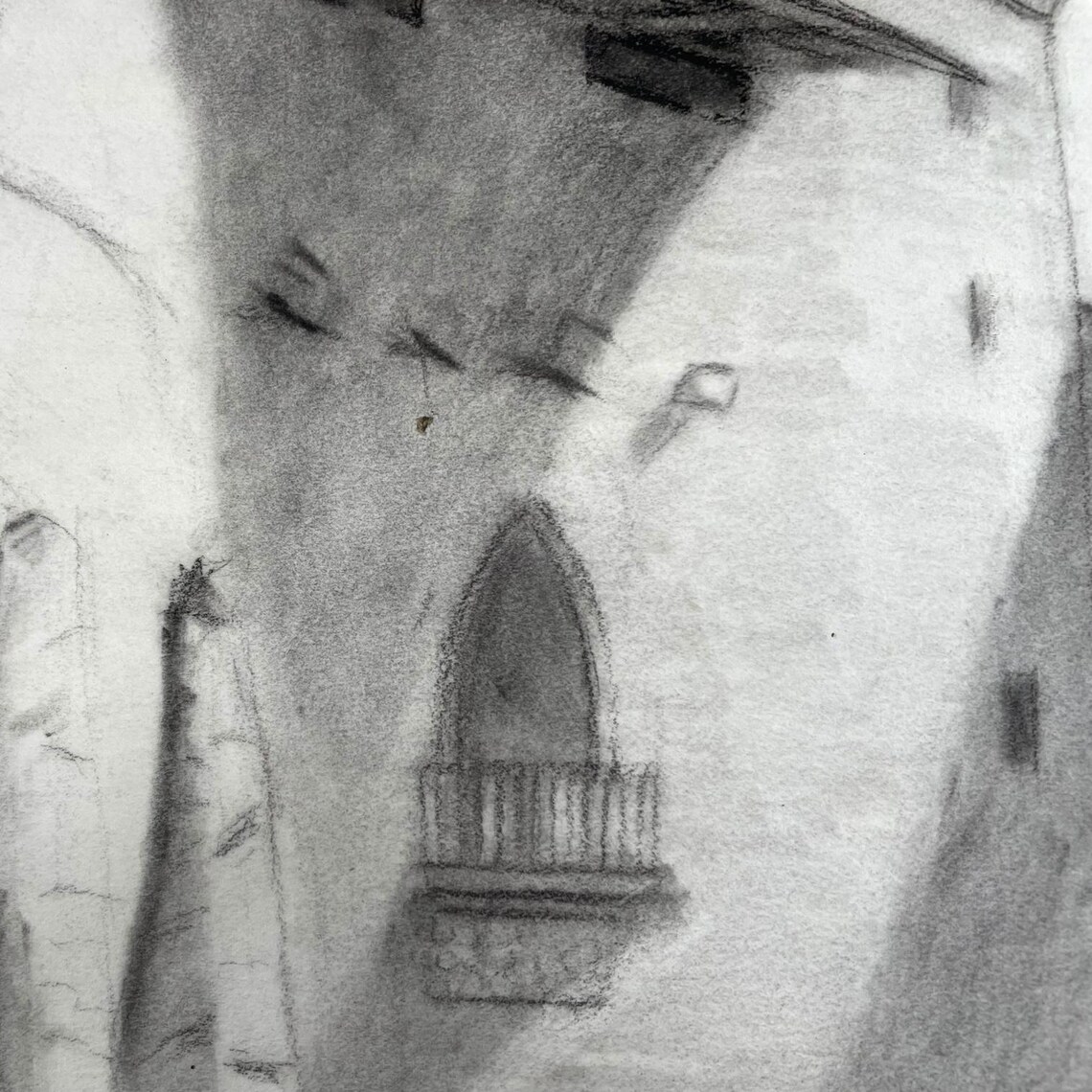 Antique French Pencil Charcoal Drawing Sketch Study Church Castle City ...