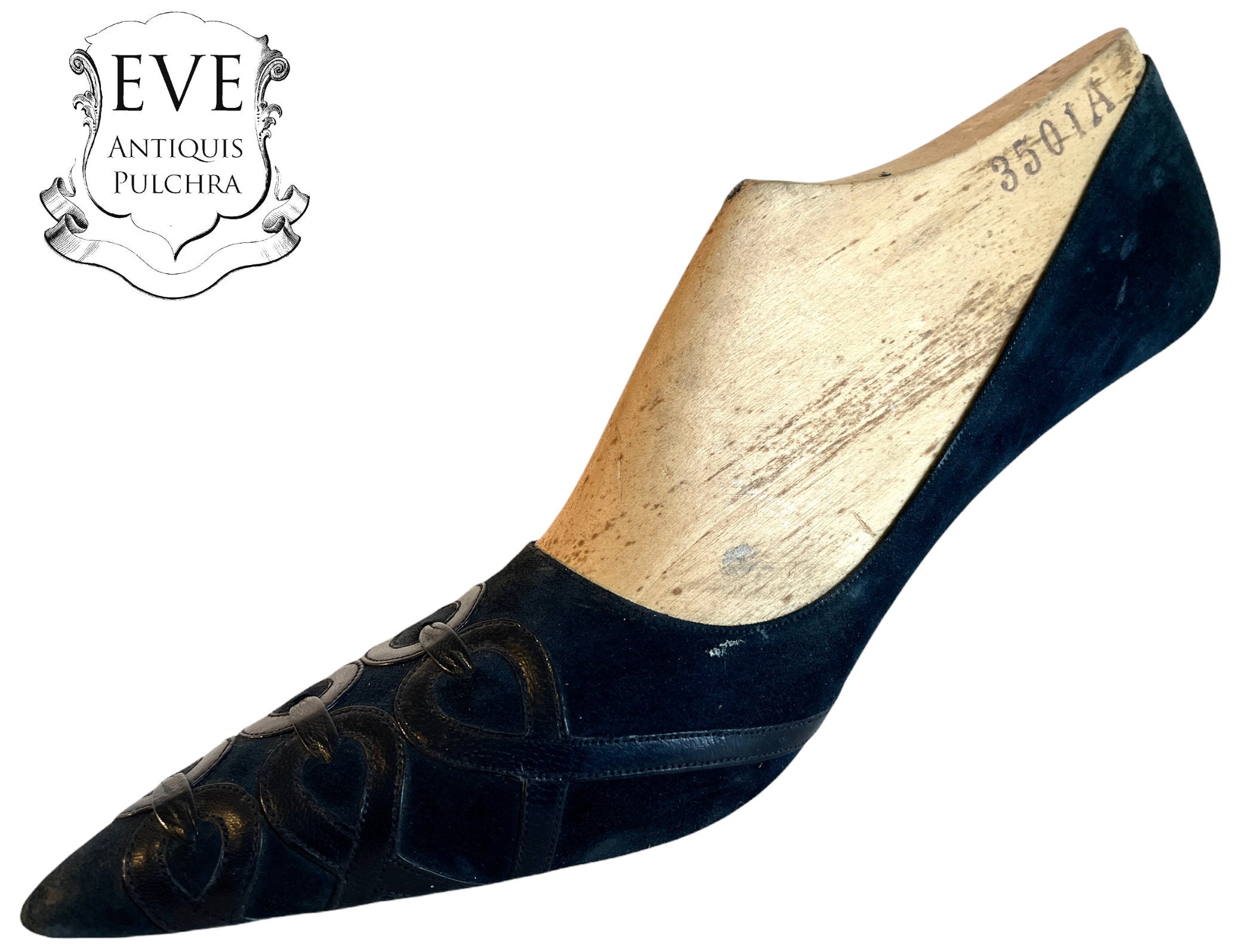 Vintage French Italian Prototype Designer Shoe on Wooden Form Wood ...