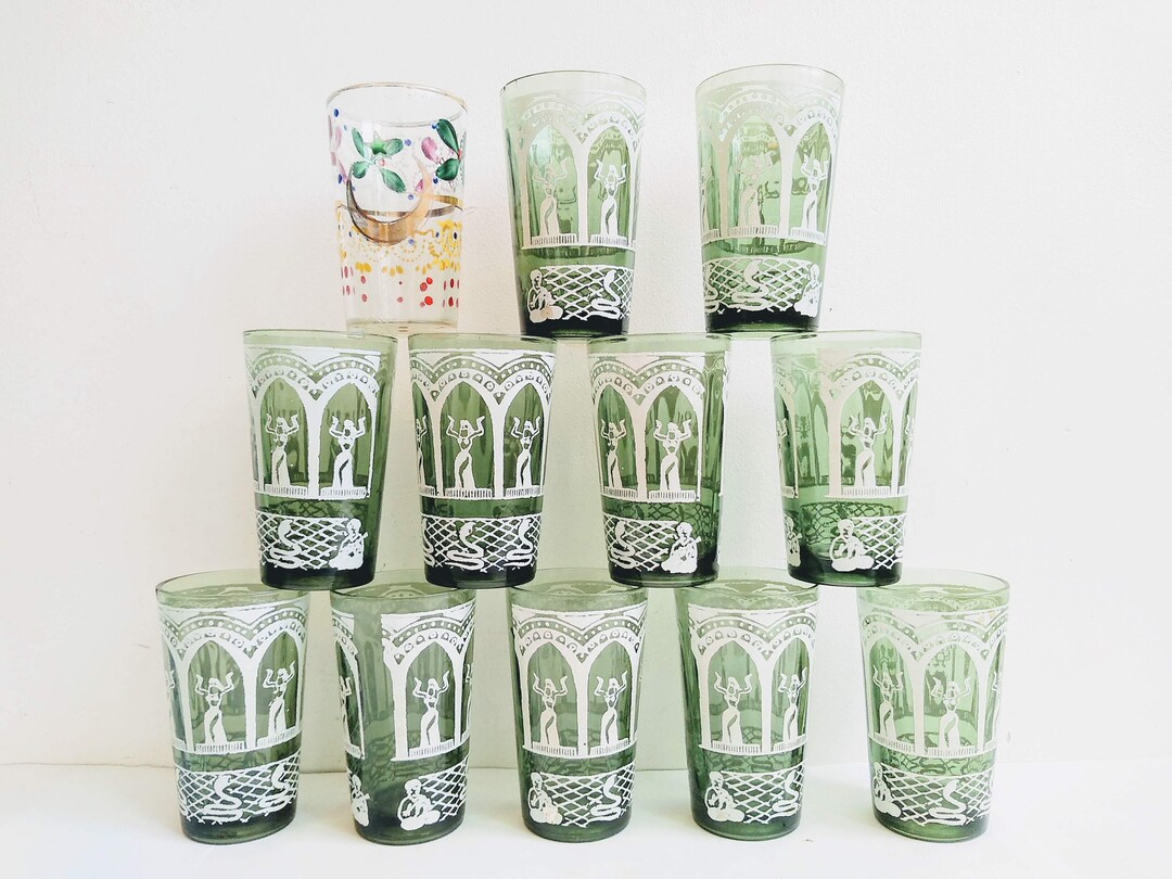 Vintage Moroccan SINGLE Mint Tea Glass Green White Clear Drinking ...