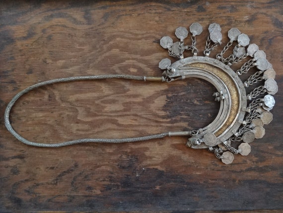 Vintage Indian Banjara triber Silver Coin Necklace Ta… - Gem