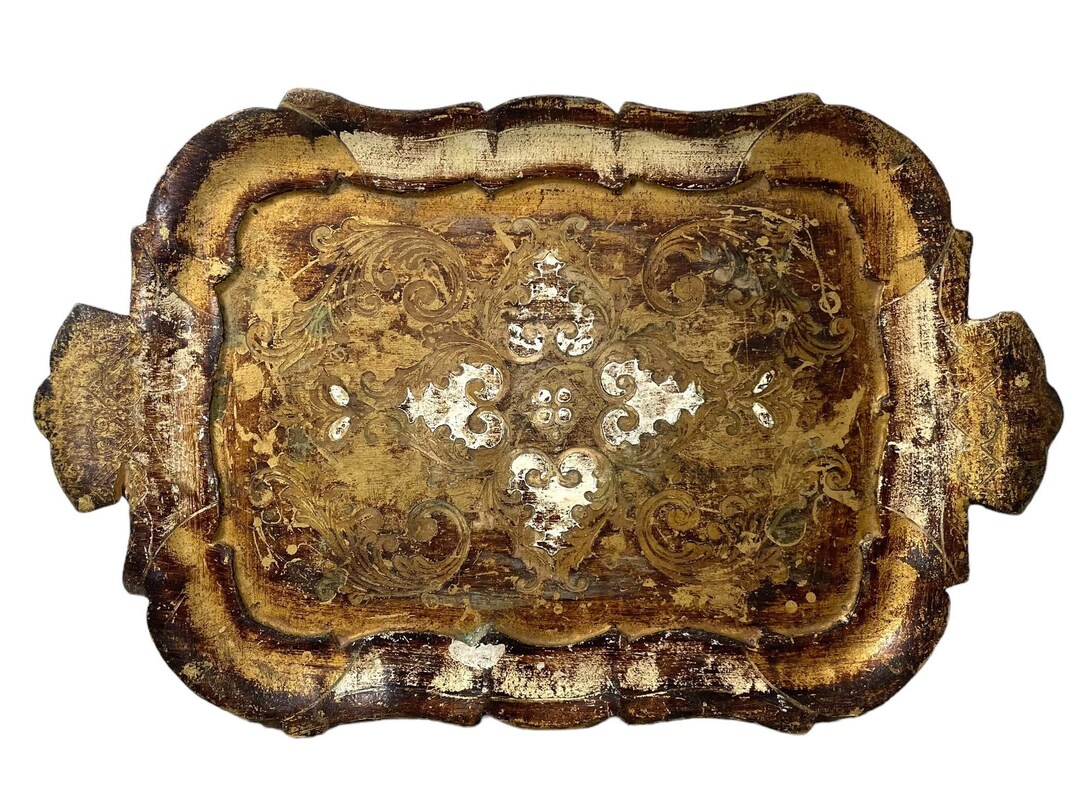 Vintage Italian Tray Florentine Florence Gold Wood Ornately Decorated ...