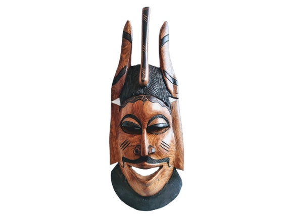 Vintage African Medium Wooden Bust Mask Wall Decor Intricate | Etsy