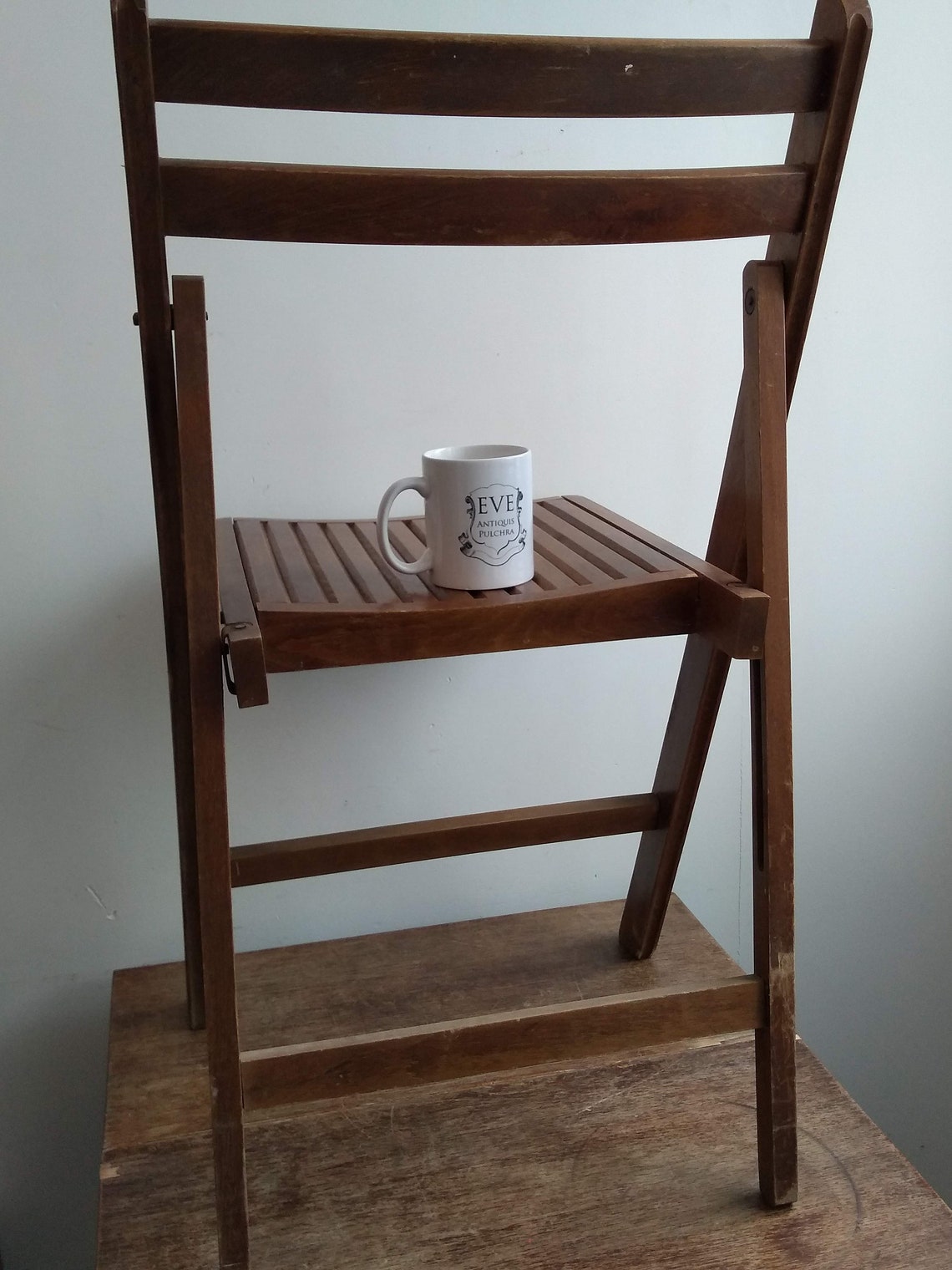 Vintage French Natural Wooden Wood Folding Chair Stool Stand Display ...