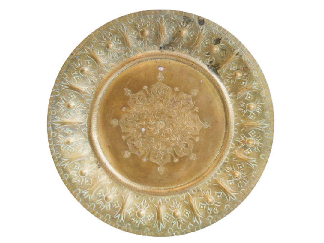 Vintage Moroccan Arabian Middle East Brass Metal Circular Plate Tray ...