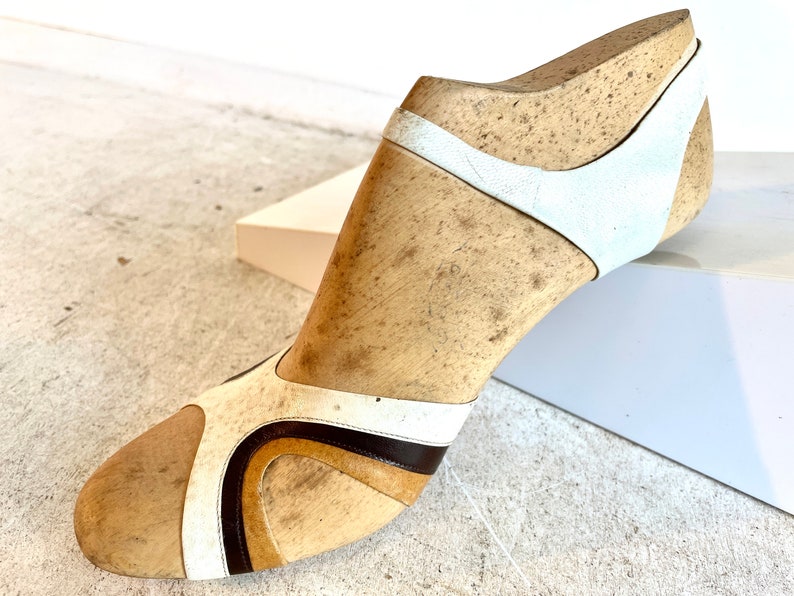 Vintage French Italian Prototype Designer Shoe on Wooden Form Wood ...