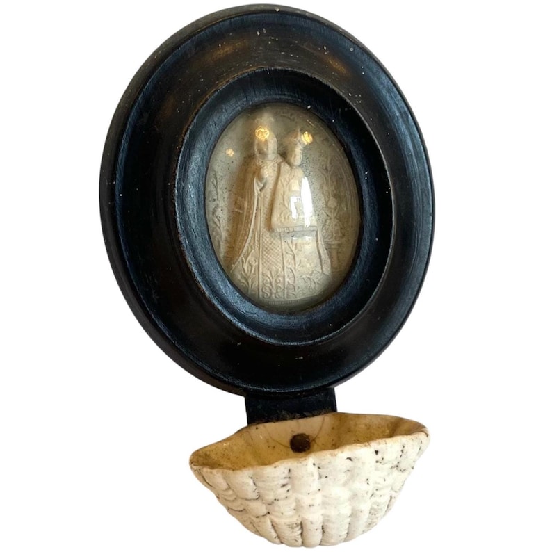 Antique French Holy Water Font Sepiolite Meerschaum Wood Framed Pope ...