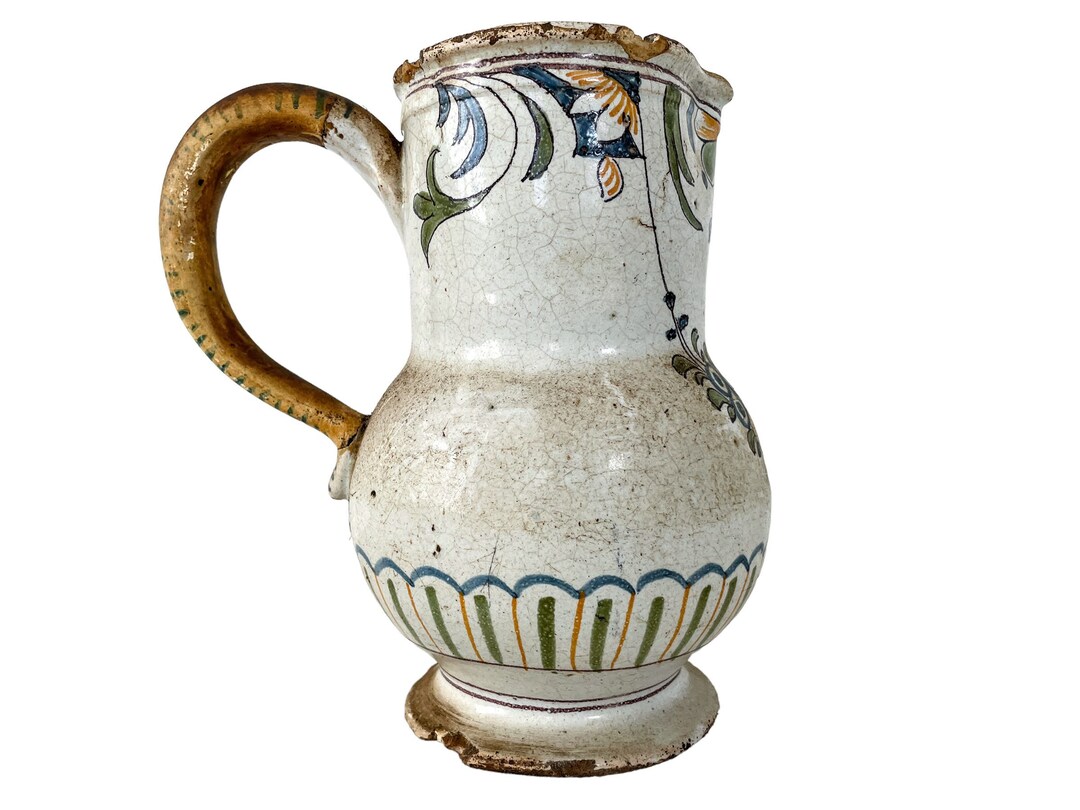 Antique French Faience Handled Clay Pottery Pot Vase Jug Pitcher ...