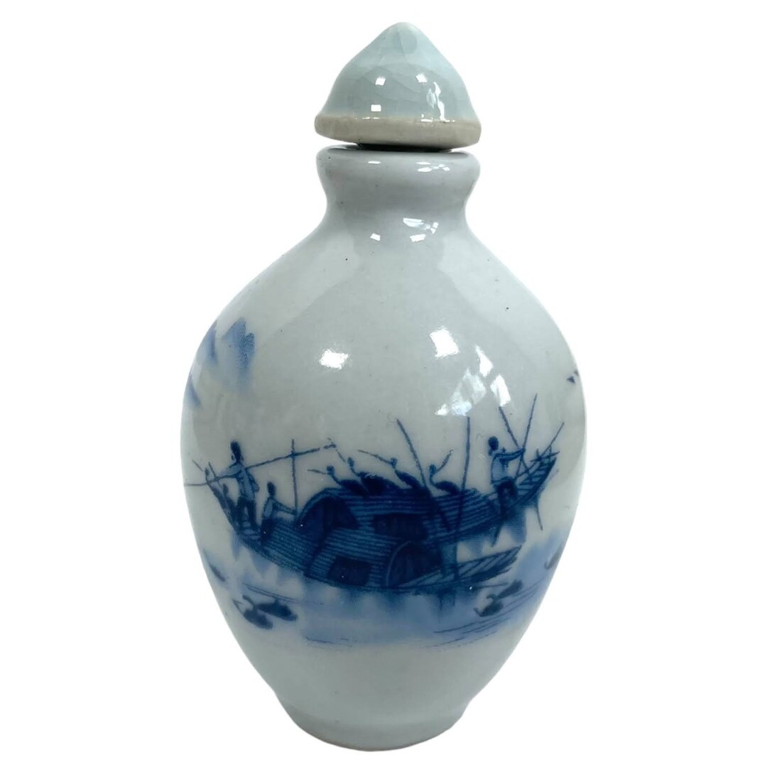 Vintage Chinese Snuff Smelling Salts Ceramic Small Bottle Holder White ...