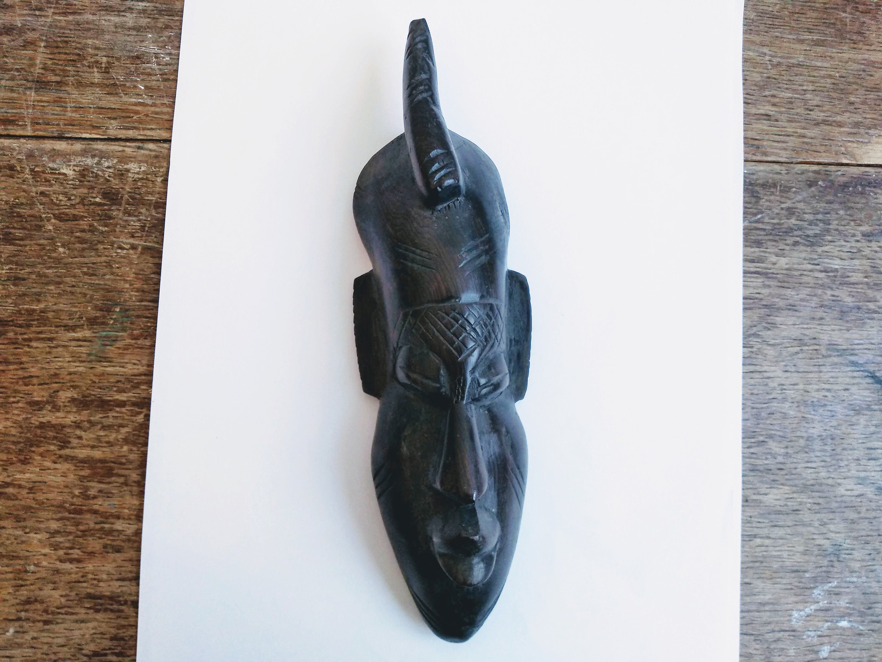 Vintage African Tribal Art Horned Mask Bust Wooden Wood Statue Figurine ...