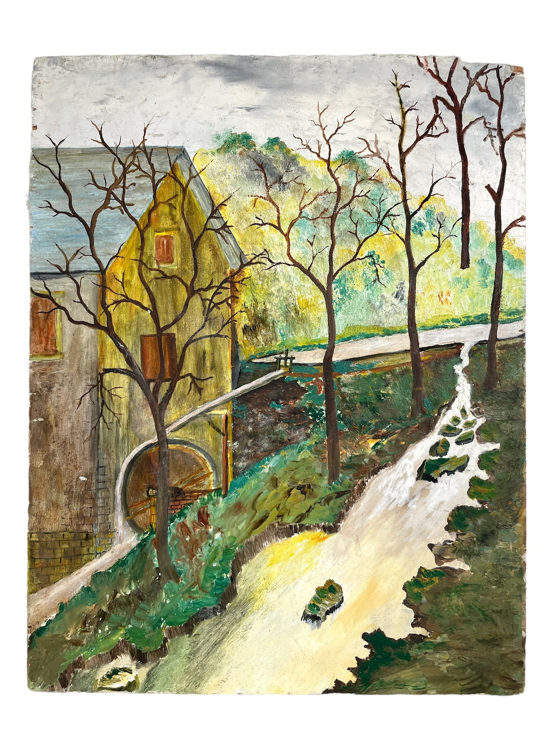 Vintage French Water Mill Trees Painting Acrylic Trees Countryside on ...
