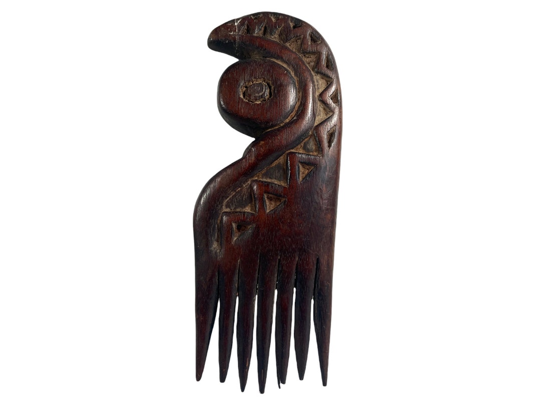 Vintage African Hair Comb Hair Afro Pick Detailed Carved Wood Primitive ...