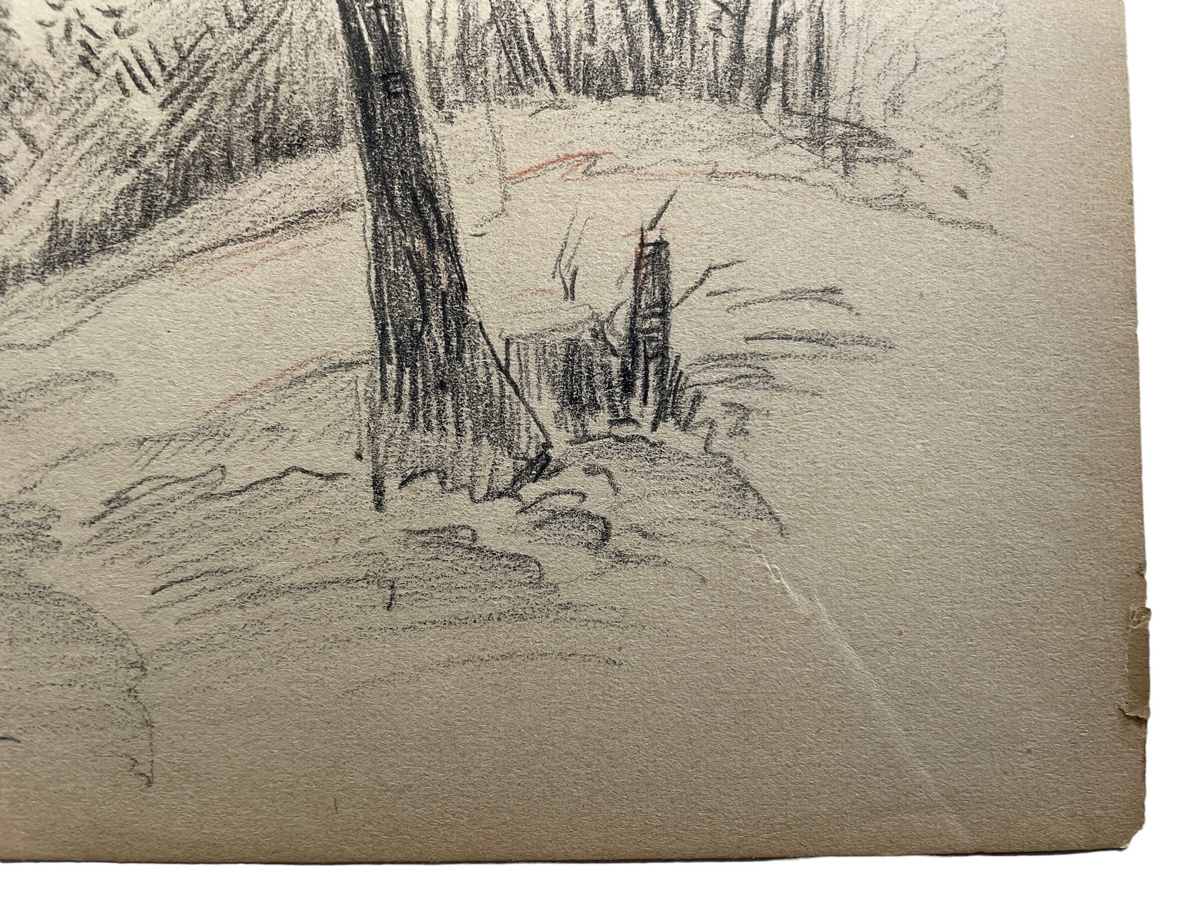 Vintage French Pencil Drawing X 3 Rural Rustic Countryside Boat Study ...