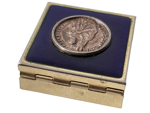 Vintage French Religious Pill Ring Box Metal Small Ti… - Gem