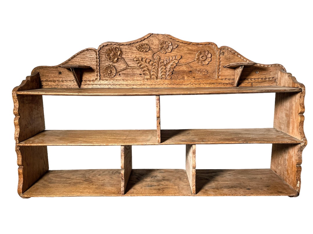 Antique French Wood Wooden Dark Brown Natural Wood Shelf Shelving Wall ...