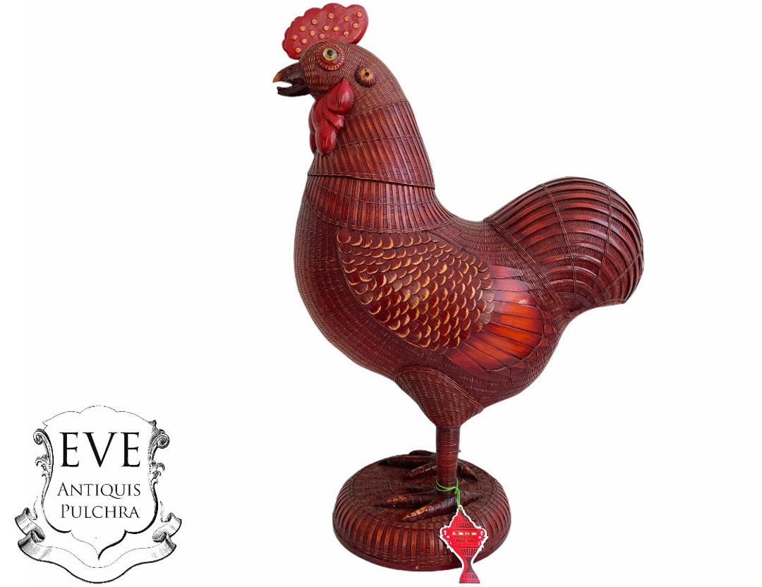 Vintage Chinese Chicken Rooster With Lid Wicker Basket Shanghai ...