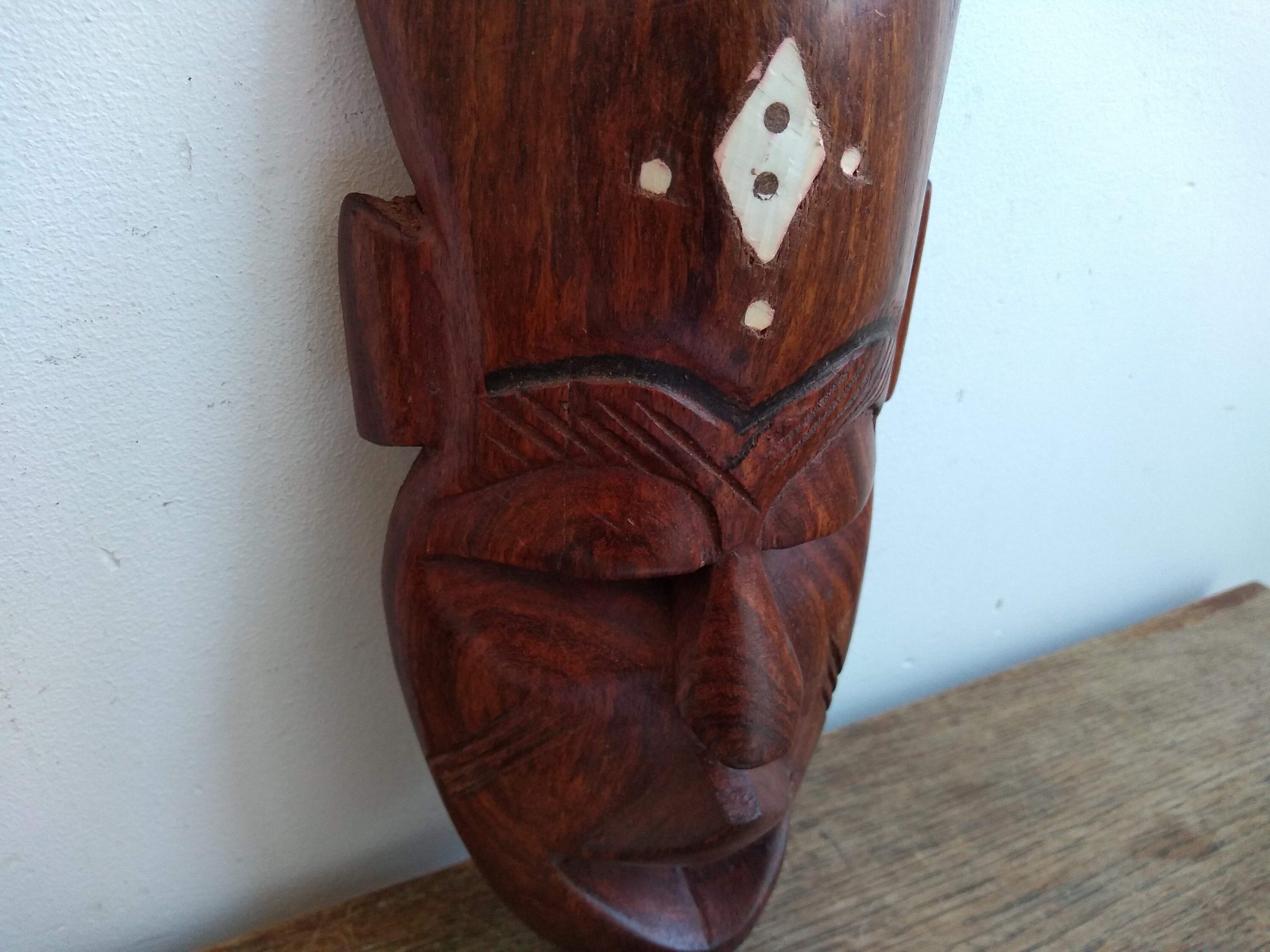 Vintage African Tribal Art Horned Mask Bust Wooden Statue Figurine ...