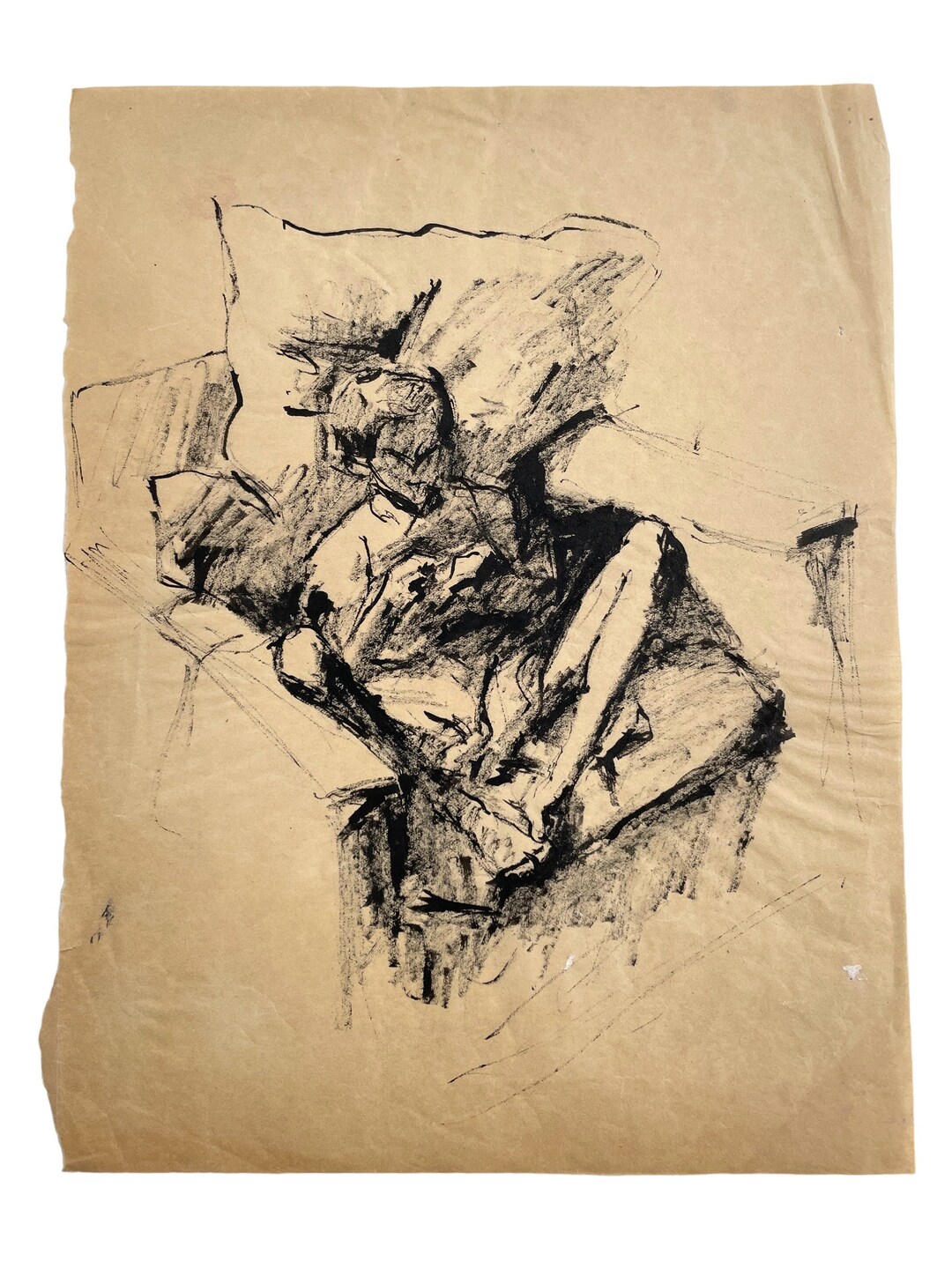 Vintage French Ink on Parchment Drawing Sketch Study Crocky Portrait on ...