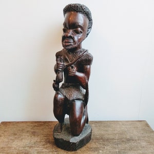 Vintage African Man Hunter Dressing Statue Figurine Male Primitive ...