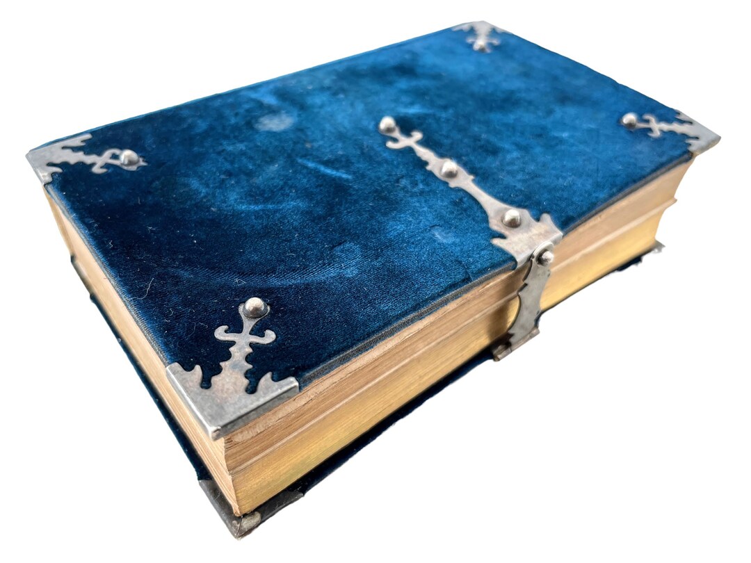 Antique French Blue Velvet Covered Bible Latin Paroissien Romain ...