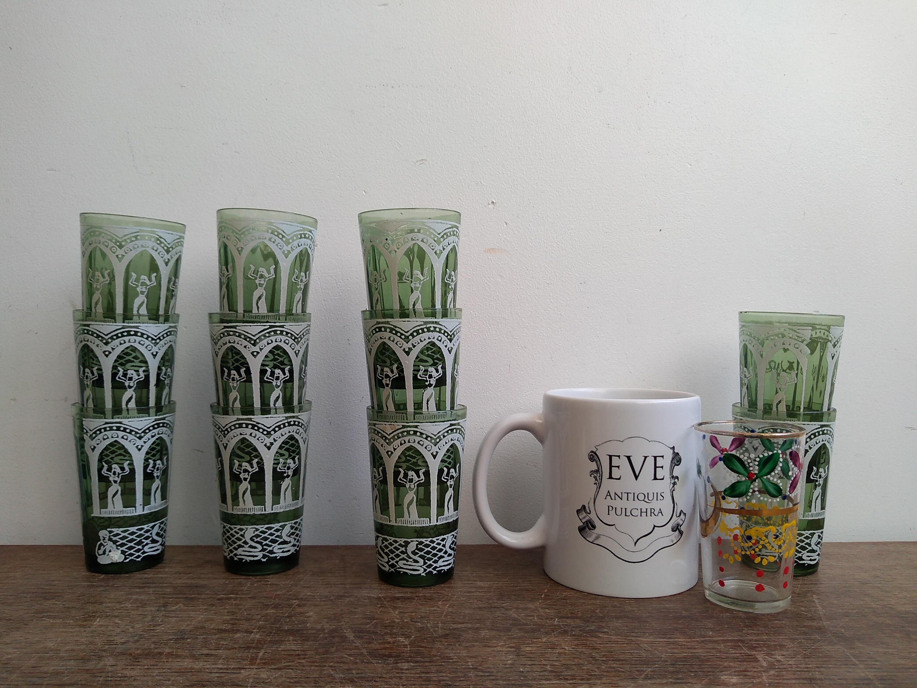 Vintage Moroccan SINGLE Mint Tea Glass Green White Clear Drinking ...