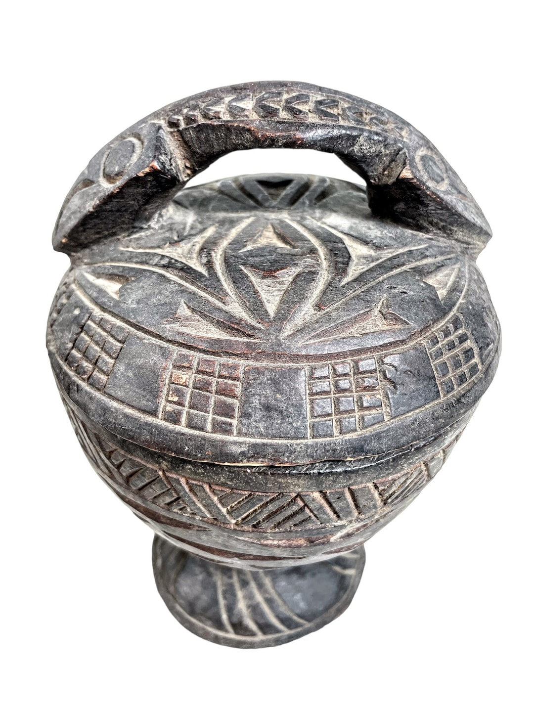 Vintage African Snake Head Handled Wooden Wood Board Dish Bowl Trinket ...