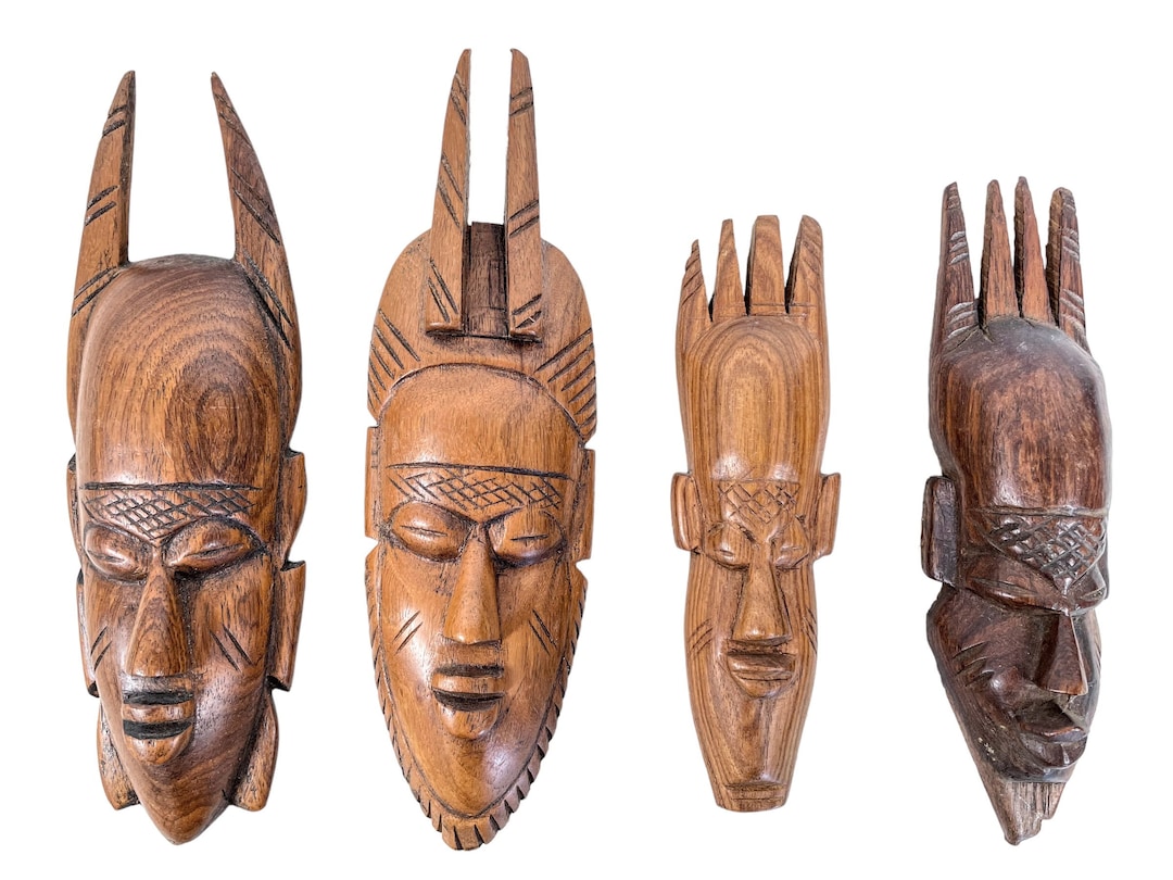 Vintage African Job Lot Collection Pieces Wooden Wood Mask Ornament ...