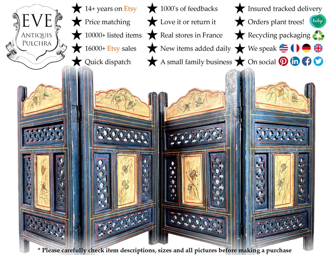 Vintage Indian Paravan Wood Wooden Four Panel Small Screen - Etsy