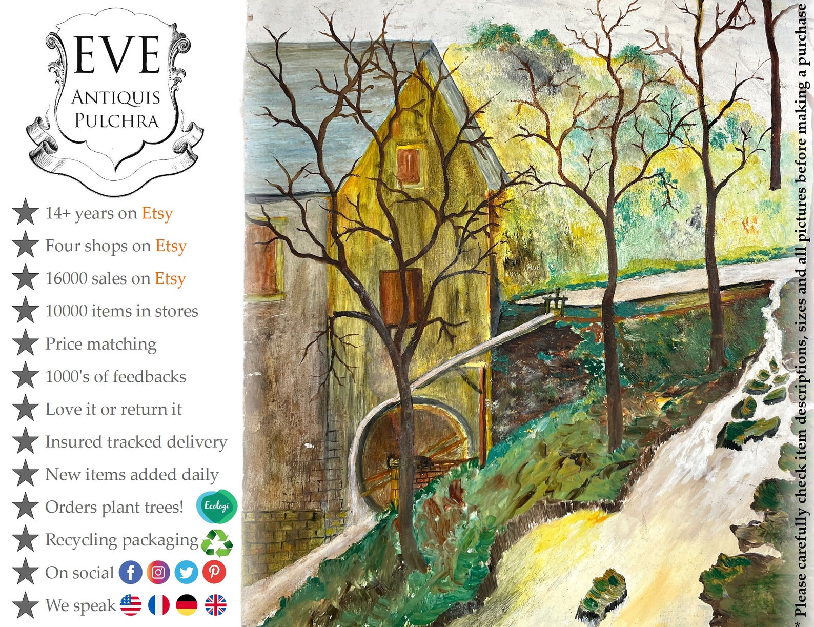 Vintage French Water Mill Trees Painting Acrylic Trees Countryside on ...
