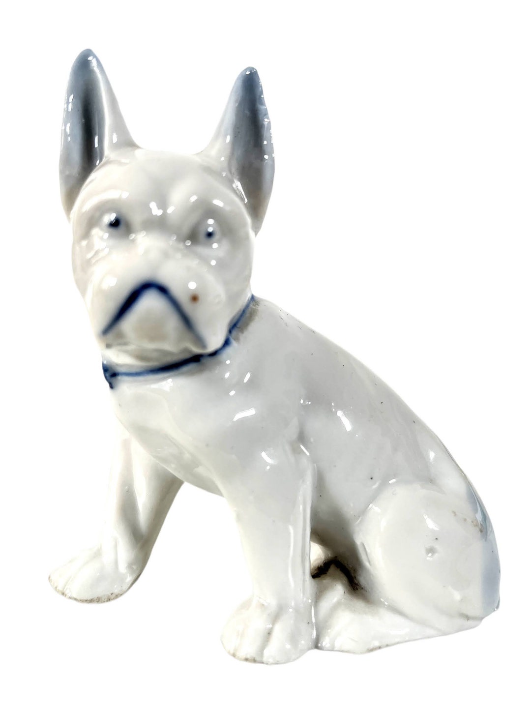 Vintage French Bulldog White Blue Ceramic Dog Ornament Figurine Display ...