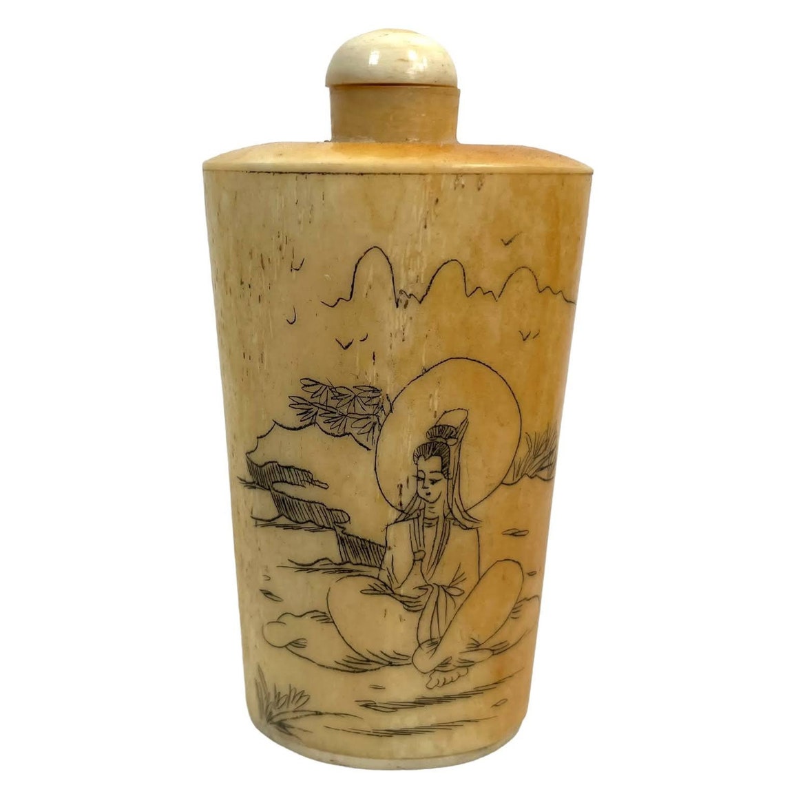 Vintage Chinese Snuff Smelling Salts Hand Etched Small Bottle Holder ...