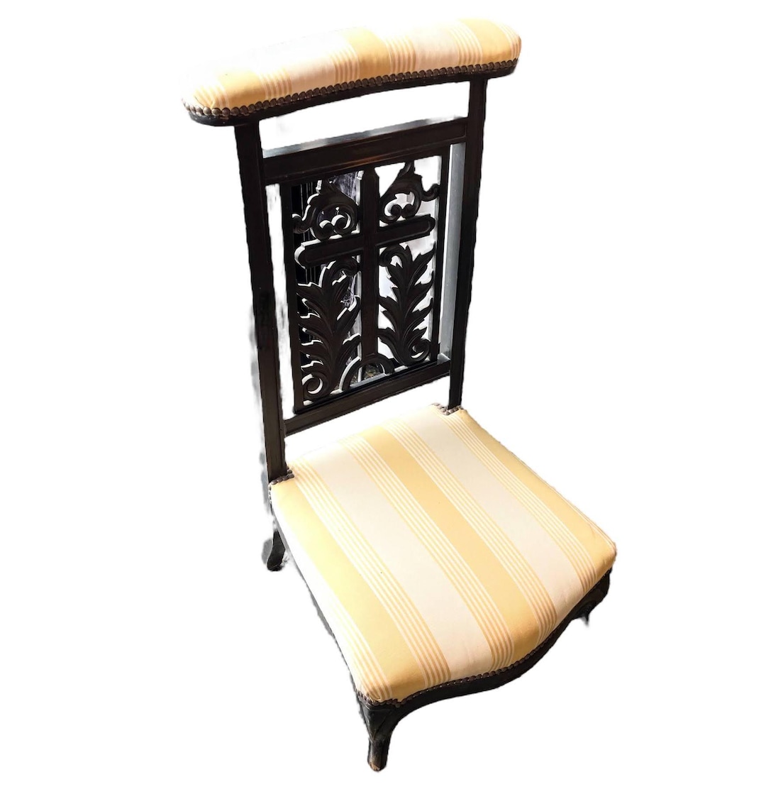 Antique French Black Wooden Wood Prayer Kneeling Stool Chair Nursing ...