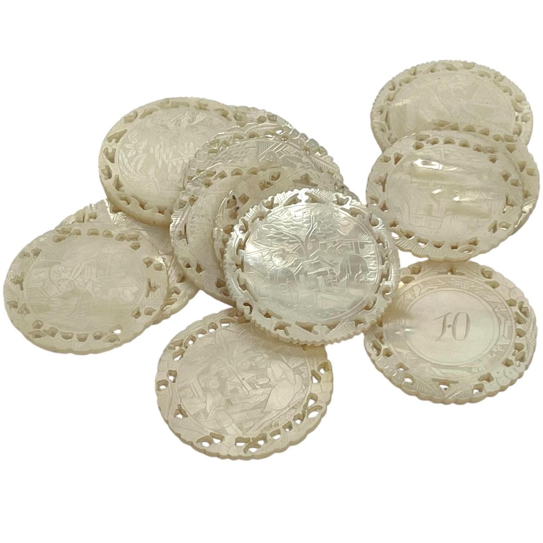 Antique Chinese INDIVIDUAL Lattice Edged Mother of Pearl Circular ...