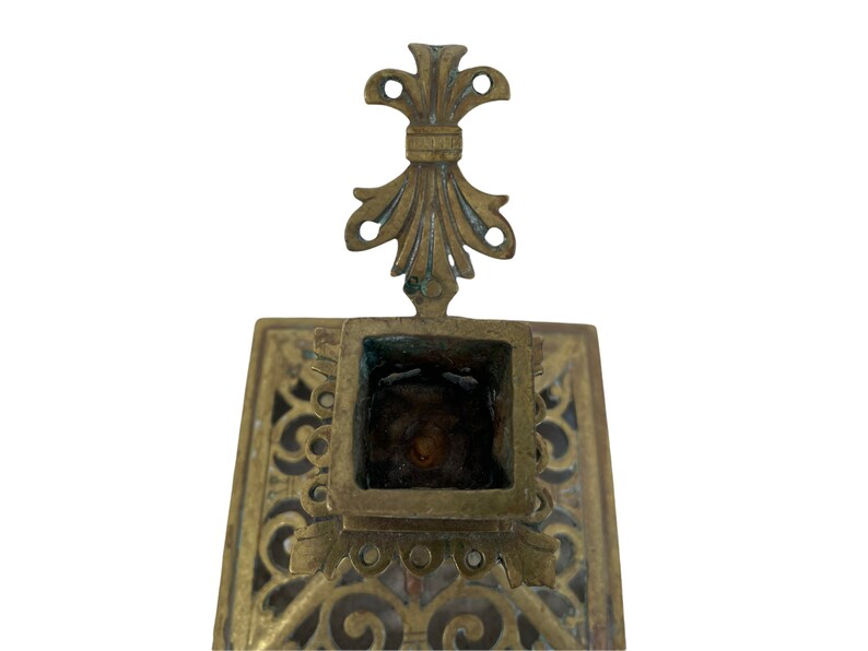 Antique French Brass Lattice Handled Portable Candle Candlestick ...