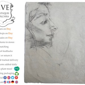 Vintage French Pencil Drawing Sketch Study Crocky Portrait On Paper ...