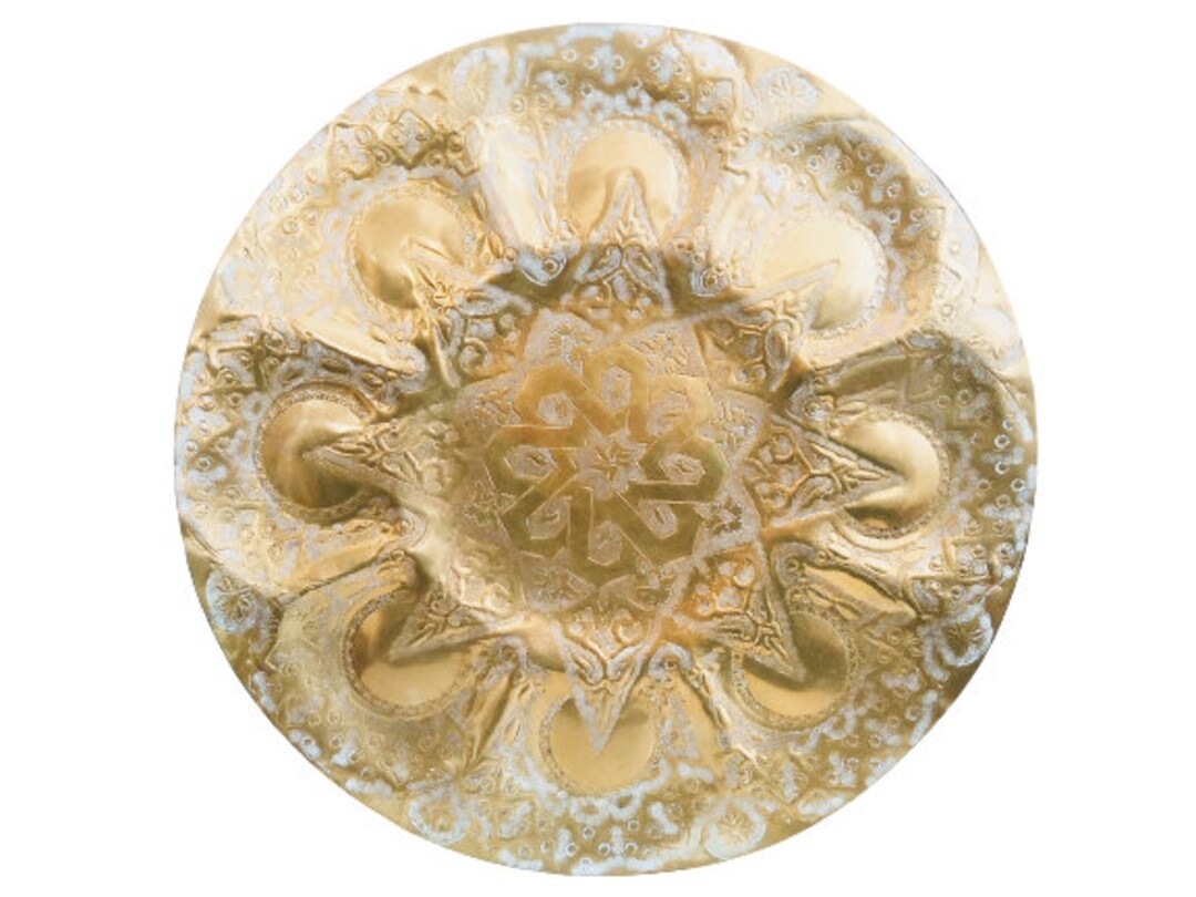 Vintage Moroccan Arabian Middle East Brass Metal Circular Plate Tray ...