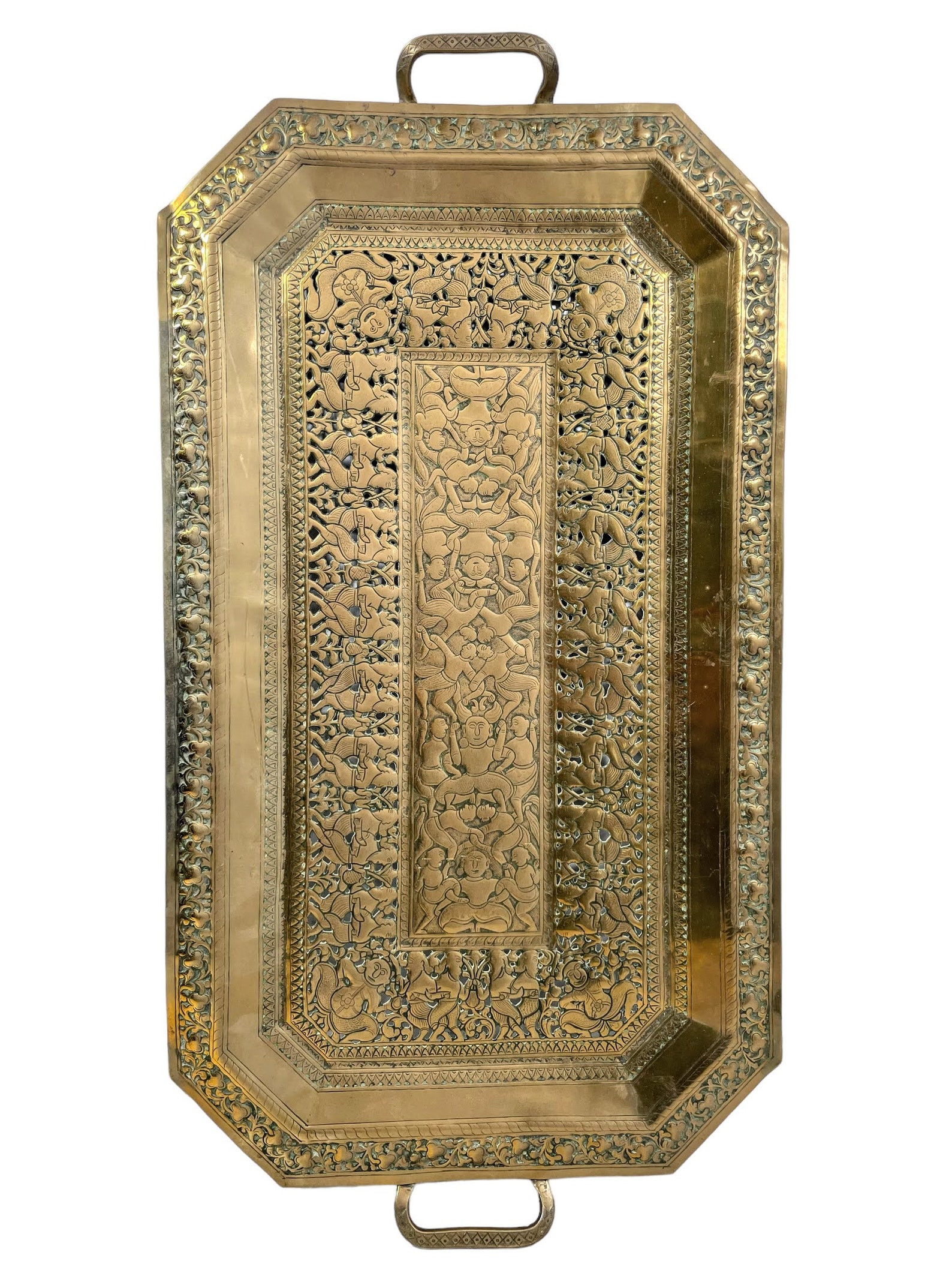 Vintage Arabic Islamic Middle Eastern Rectangular Tray Decorative Brass ...
