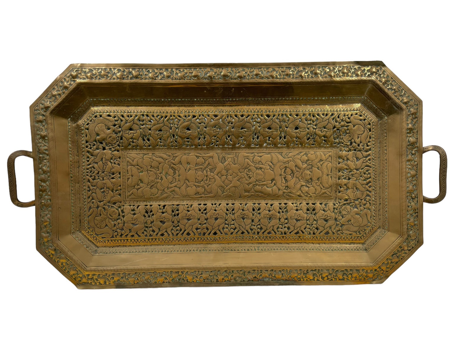Vintage Arabic Islamic Middle Eastern Rectangular Tray Decorative Brass ...