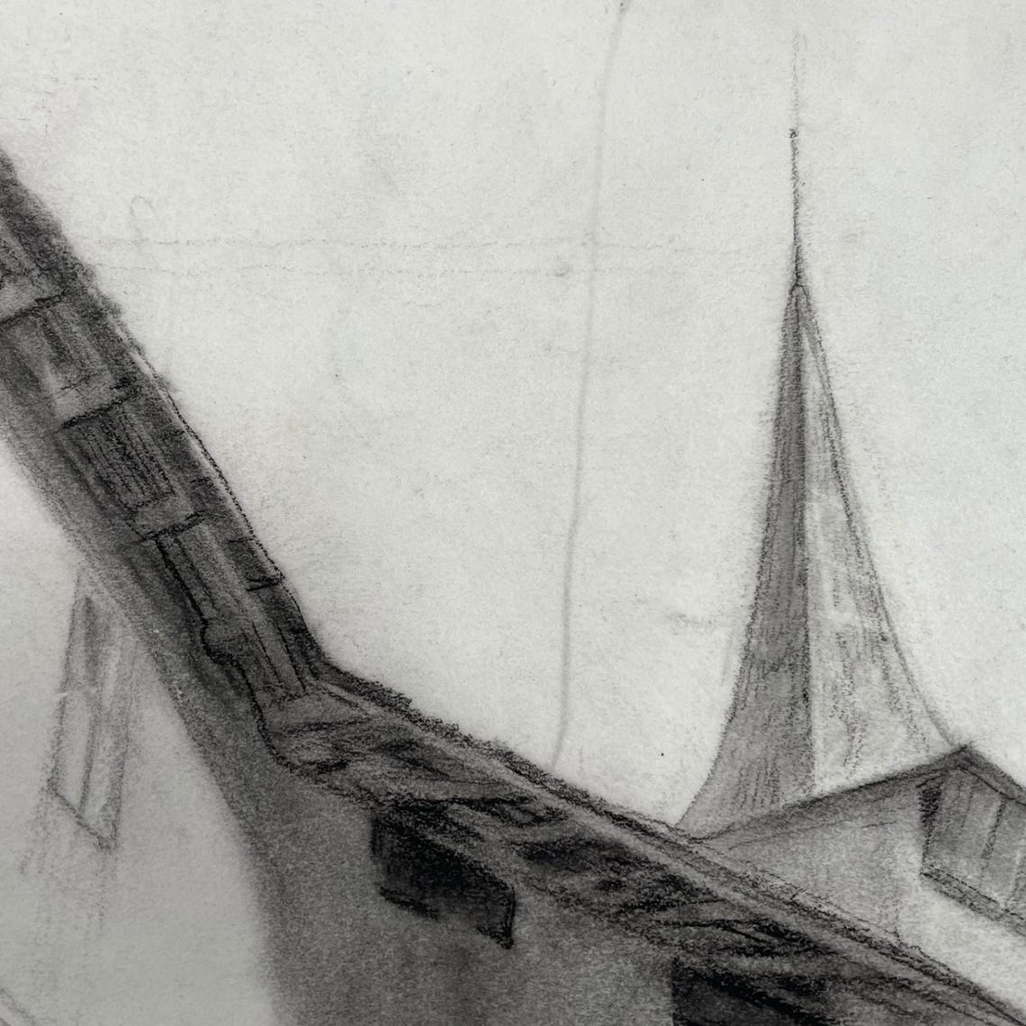 Antique French Pencil Charcoal Drawing Sketch Study Church Castle City ...
